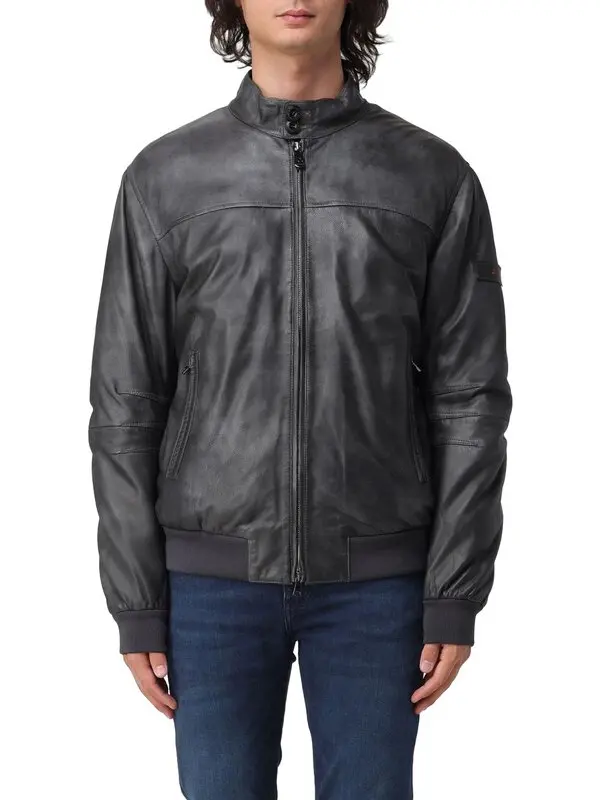 Peuterey Fiona Padded Calfskin Leather Bomber Jacket With Biker Collar - Black