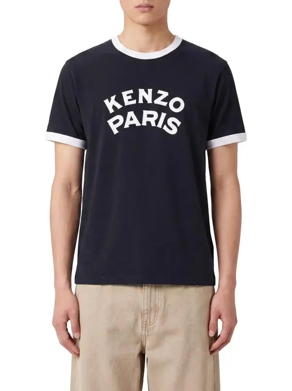 Kenzo Crewneck Cotton T-shirt With Contrast Logo - Black