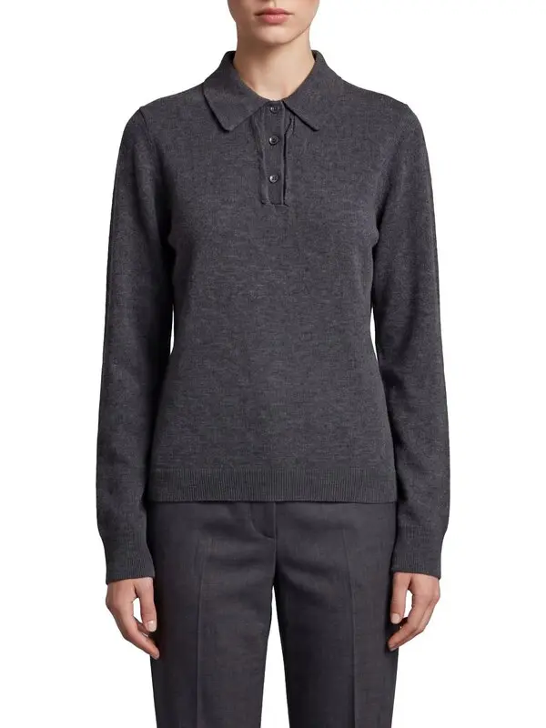 MAISON MARGIELA Slim Fit Long-sleeved Knitted Virgin Wool Polo Shirt - Grey
