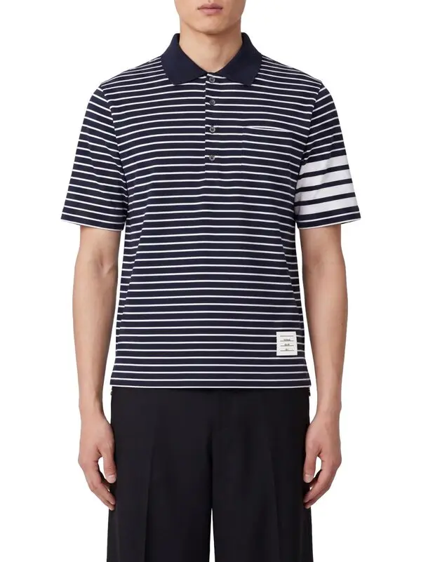 Thom Browne 4-bar Stripe Short-sleeve Cotton Polo - Blue