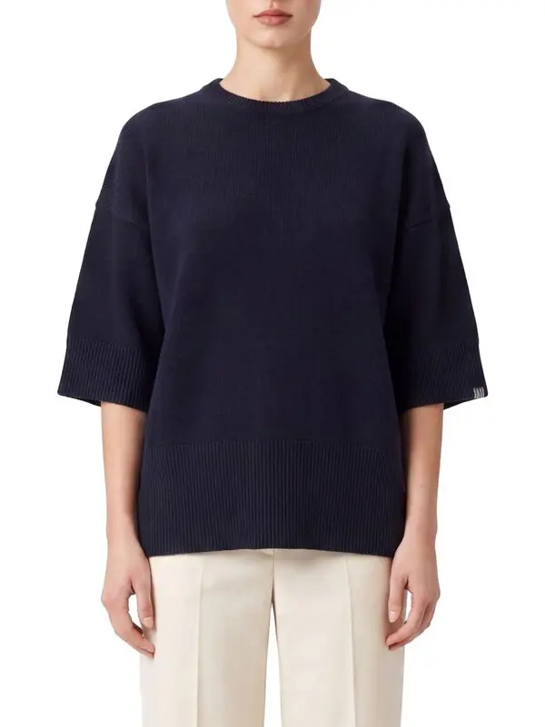 Extreme Cashmere Short-sleeved Crewneck Sweater In Pure Cashmere - Navy