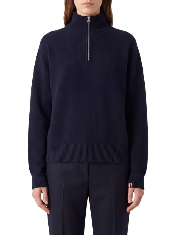 Extreme Cashmere Half-zip Turtleneck Sweater In Cashmere-blend - Navy