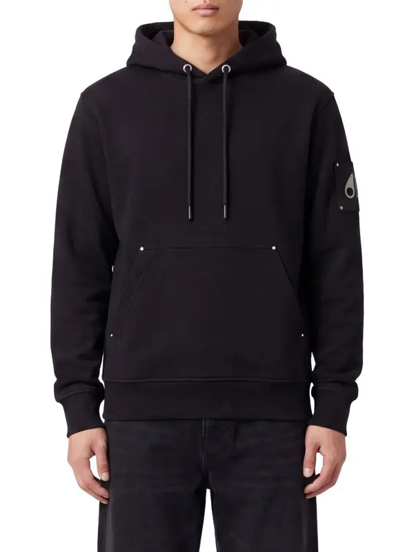 Moose Knuckles Relaxed Fit Cotton Hoodie With Kangaroo Pocket - Black