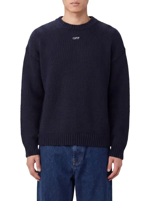 Off-White Wool Crewneck Jumper With Arrow Logo And Dropped Shoulders - Blue