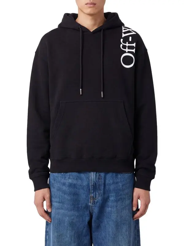 Off-White Relaxed Fit Cotton Hoodie With Printed Logo - Black