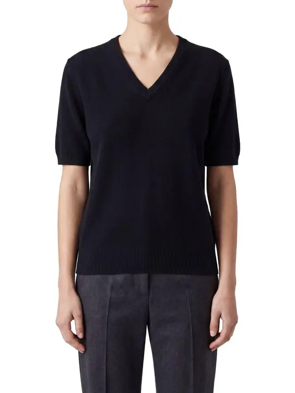 Extreme Cashmere Short-sleeved V-neck Jumper In Cashmere Blend - Black