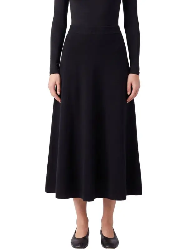 Extreme Cashmere High-waisted A-line Midi Skirt In Knitted Cashmere - Black