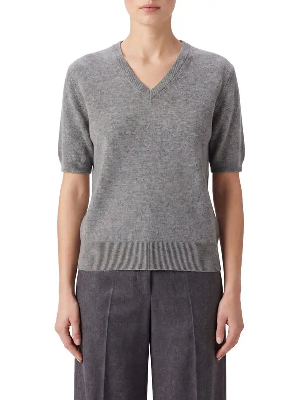 Extreme Cashmere Short-sleeved V-neck Jumper In Cashmere Blend - Grey