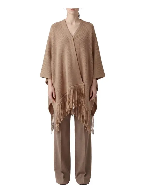 Max Mara Knee-length Wrap Cape In Wool And Cashmere - Brown