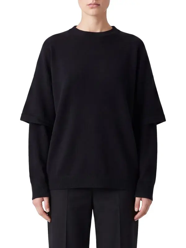 DARKPARK Dropped Shoulder Crewneck Sweater In Merino Wool And Cashmere - Black