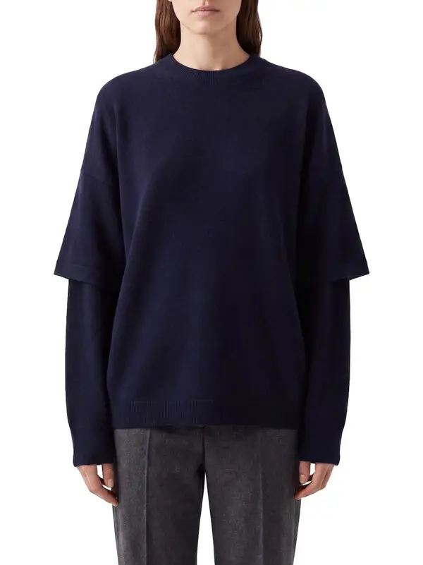 DARKPARK Dropped Shoulder Crewneck Sweater In Merino Wool And Cashmere - Blue