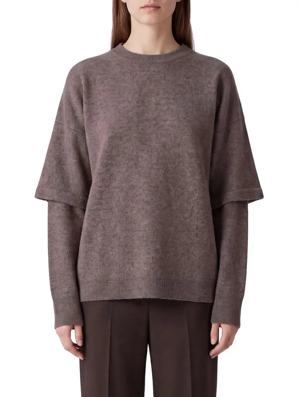 DARKPARK Dropped Shoulder Crewneck Sweater In Merino Wool And Cashmere - Brown
