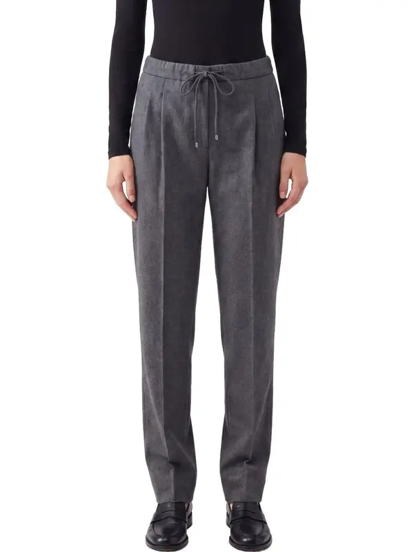 Max Mara Straight-leg Stretch Cashmere Trousers With Drawstring Waist - Grey