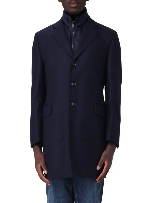 FAY Short Wool-blend Coat With Quilted And Removable Inner Vest - Navy