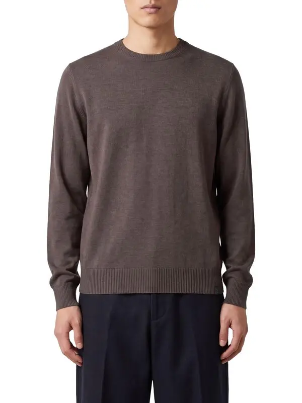 FAY Pure Merino Wool Crewneck Jumper With Ribbed Trims - Brown