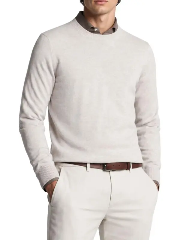 FAY Pure Merino Wool Crewneck Jumper With Ribbed Trims - Ice