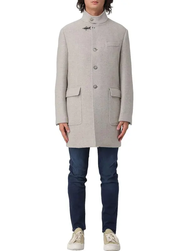 FAY Single-breasted Short Wool Coat With Iconic Metal Hook - Grey