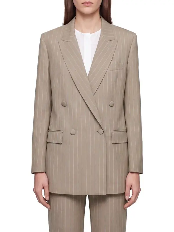 Valentino Garavani Pinstriped Virgin Wool Cropped Double-breasted Blazer - Mud