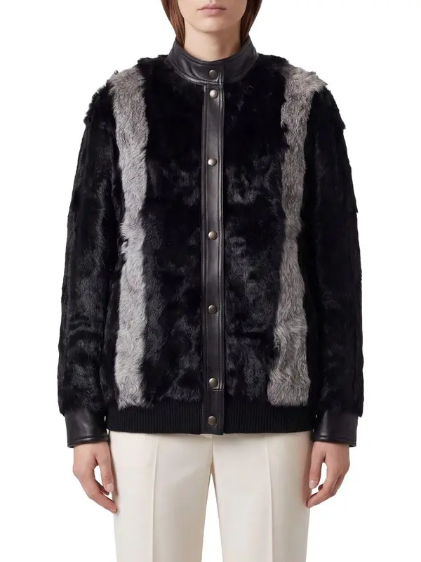 Valentino Garavani Bicolour Design Fur Jacket With Mandarin Collar - Black