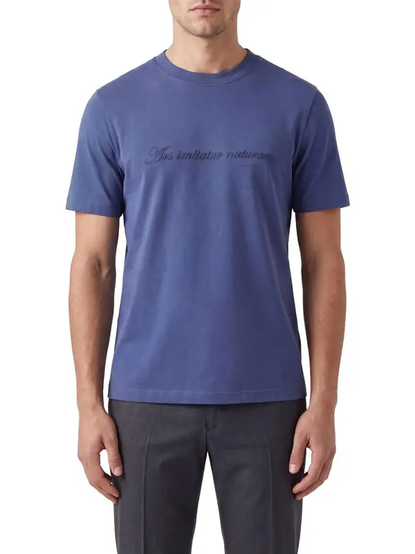 Brunello Cucinelli Slogan-print Cotton T-shirt With Embroidered Logo - Blue