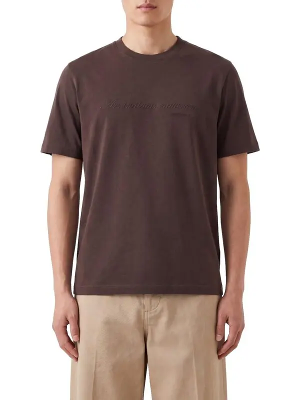 Brunello Cucinelli Slogan-print Cotton T-shirt With Embroidered Logo - Brown