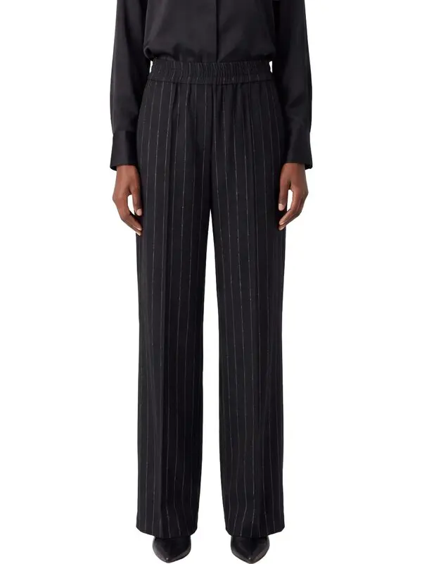 Brunello Cucinelli Sequined Pinstripe Wide-leg Wool Blend Trousers - Blue