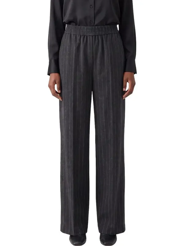 Brunello Cucinelli Sequined Pinstripe Wide-leg Wool Blend Trousers - Grey 1