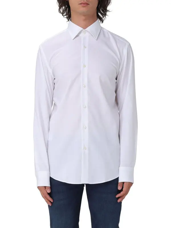 BOSS Classic Dress Shirt In Cotton Poplin With A French Collar And Curved Hem - White