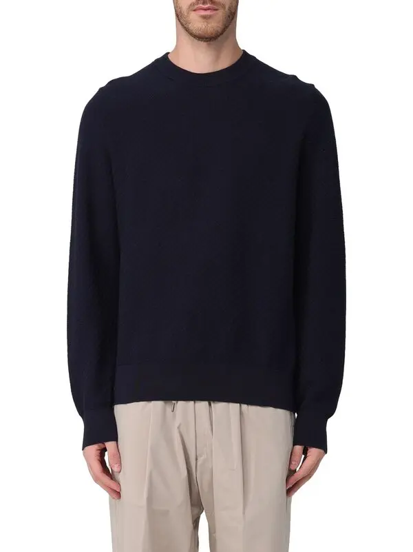 BOSS Pure Cotton Crewneck Jumper With Dropped Shoulders And Ribbed Trims - Blue