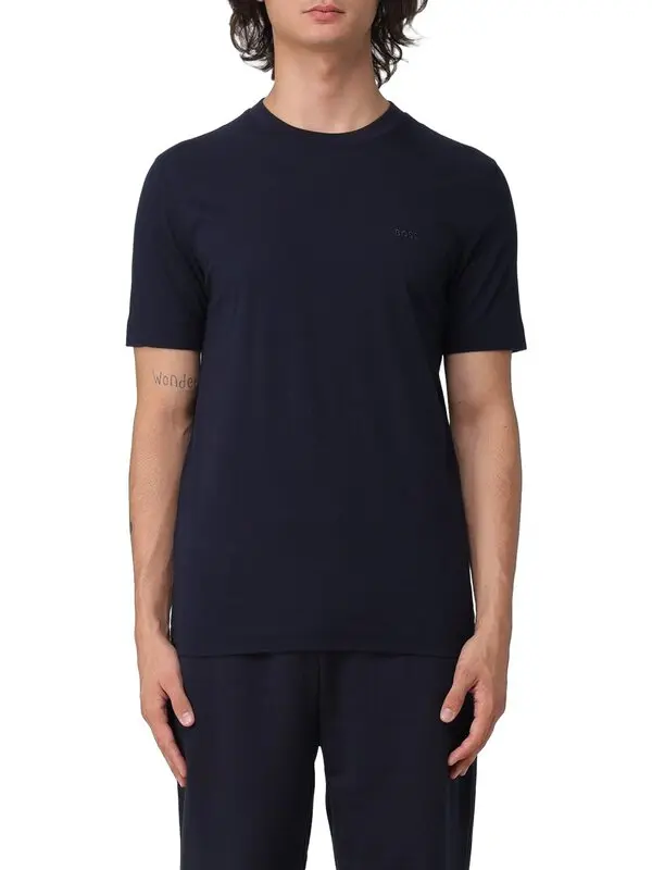 BOSS Embroidered Logo Cotton Crewneck T-shirt - Blue