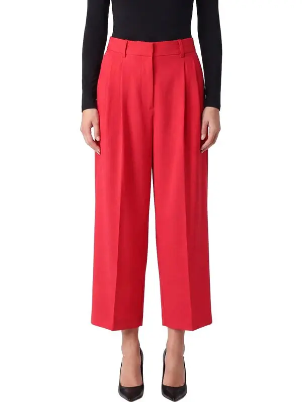 Elisabetta Franchi High-waisted Cropped Wide-leg Gabardine Trousers - Red