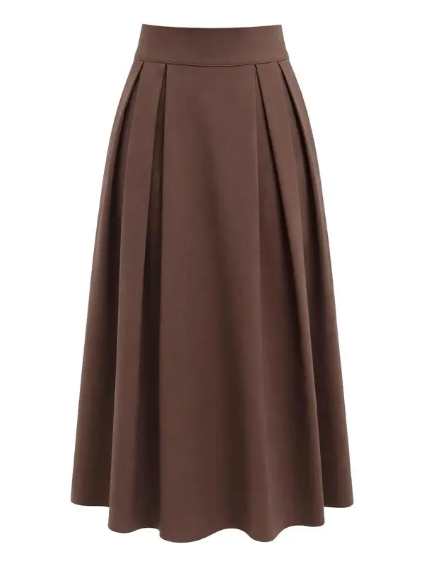 EXQUISE Flori Pleated Elasticated Back Midi Skirt - Brown