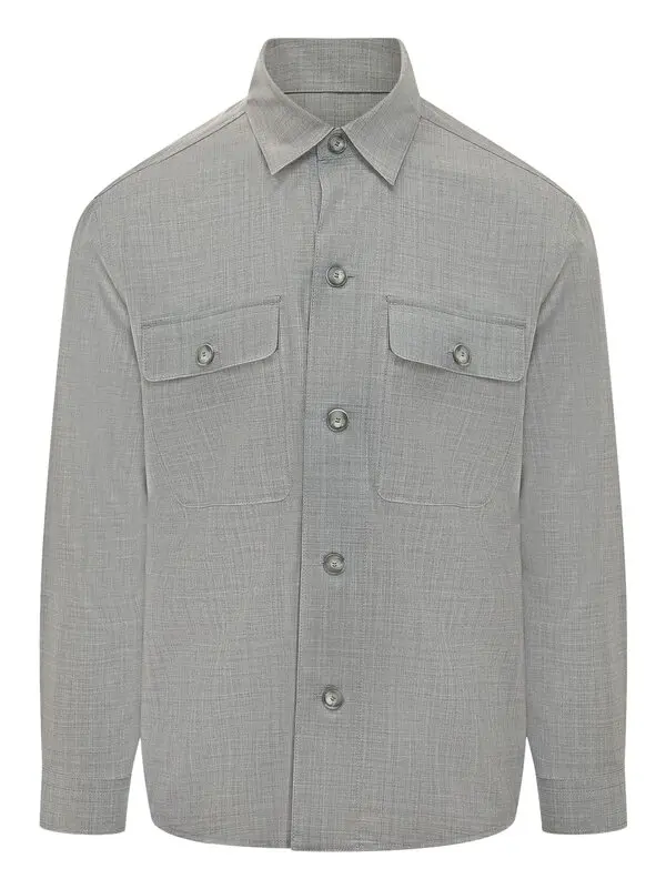 BOSS Chic Overshirt With Pocket And Buttons - Open Grey