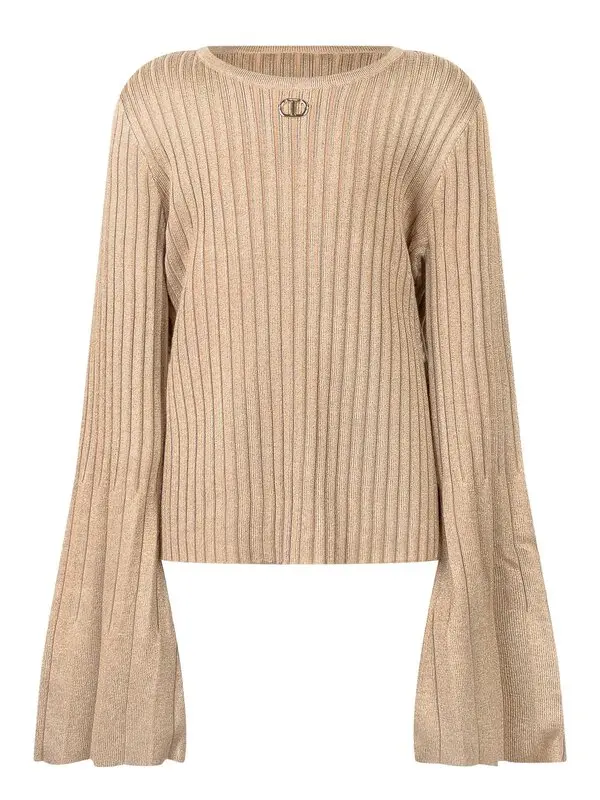 Twin-set Chic Mini Knit Pullover With Flared Sleeves - Gold Pleats