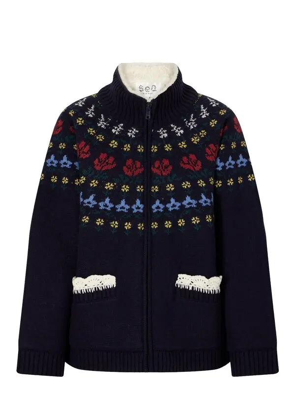 Sea Preston Crochet-trimmed Merino Wool-blend Jacket - Blue