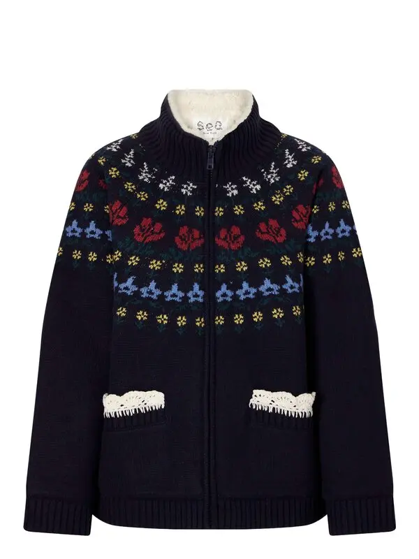 Sea Preston Crochet-trimmed Merino Wool-blend Jacket - Navy