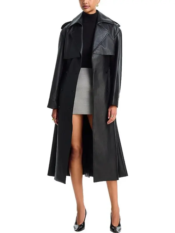 Bardot Luca Faux Leather Trench Coat - Black