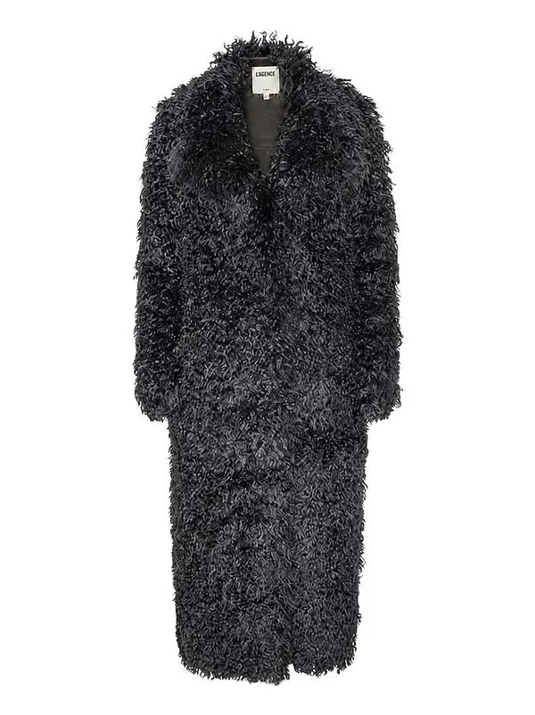 L'Agence Lizbeth Long Faux Fur Jacket - Grey Olive