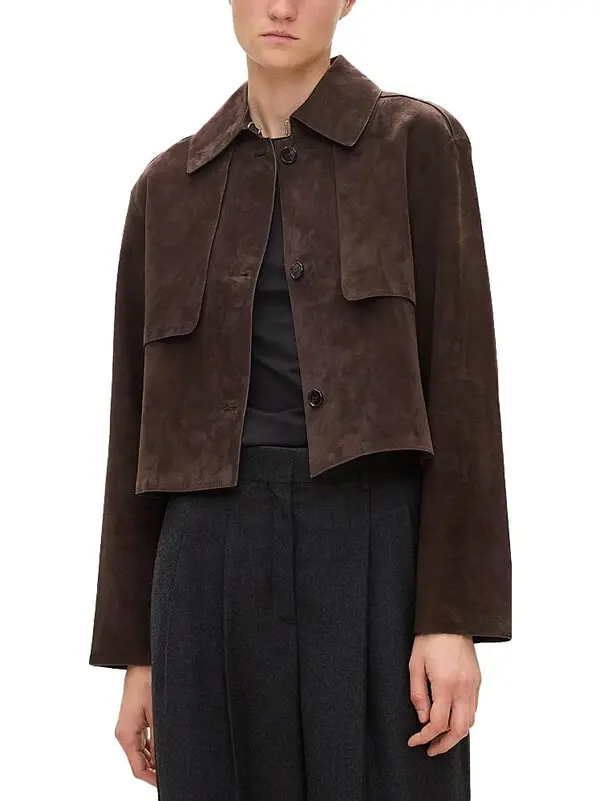 Theory Reece Cropped Leather Trench Coat - Cacao