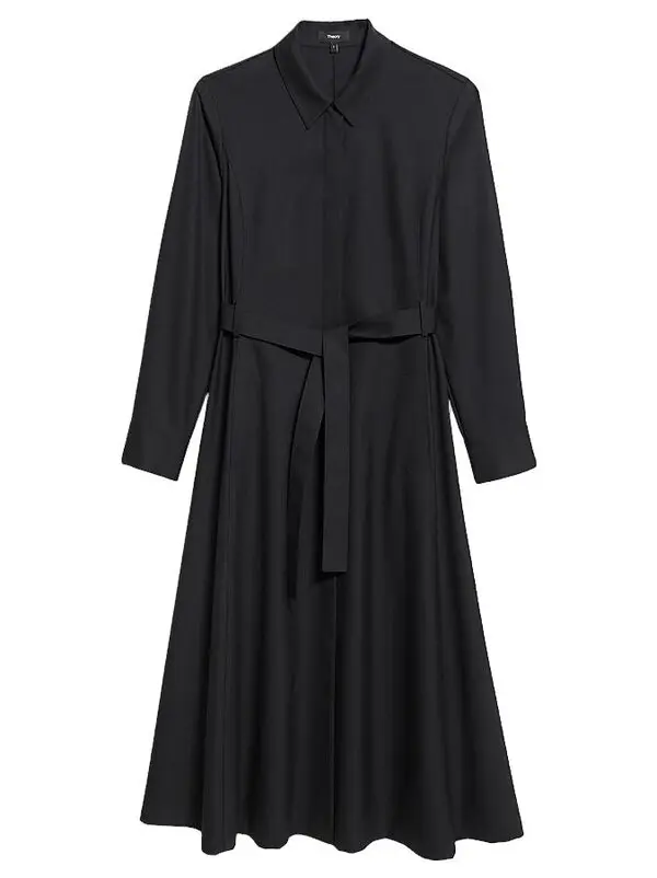 Theory Long Sleeve Belted Volume Drape Shirt Dress - Black