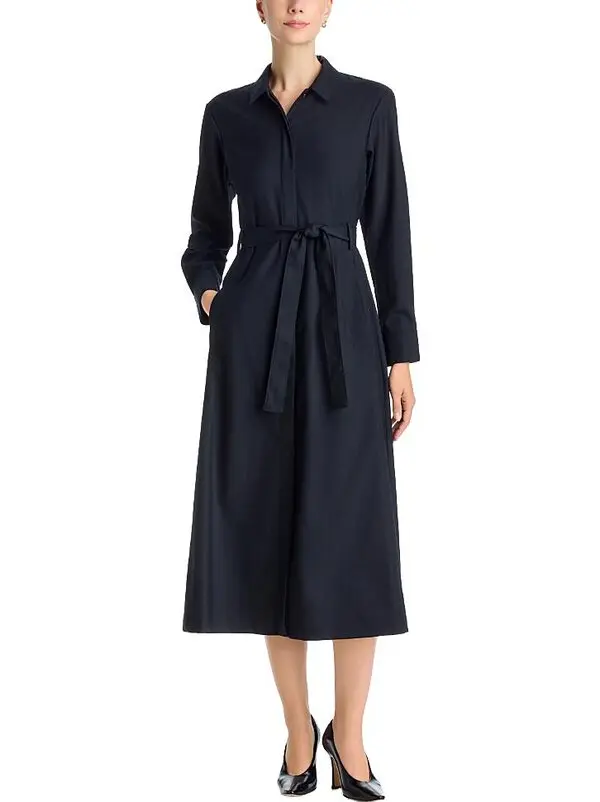 Theory Long Sleeve Belted Volume Drape Shirt Dress - Black