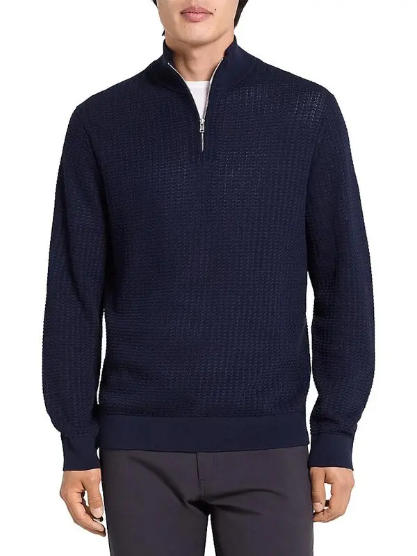 Theory Walton Cotton Quarter Zip Sweater - Baltic