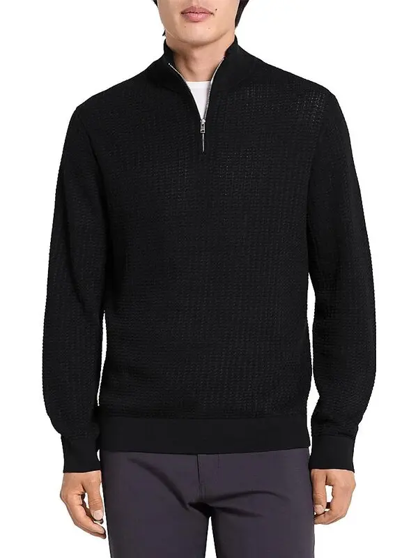 Theory Walton Cotton Quarter Zip Sweater - Black