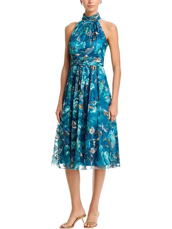 Eliza J Halter Mock Neck Fit And Flare Dress - Teal