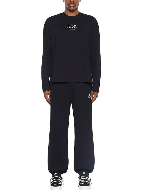 Off-White Cotton Diagonal Graphic Logo Drawstring Joggers - Black