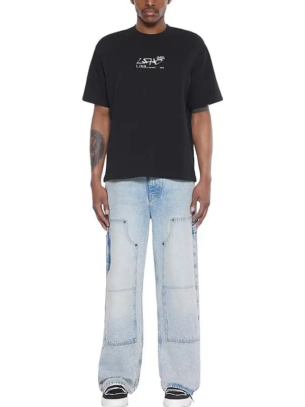Off-White Cotton Diagonal Graphic Carpenter Jeans - Blue Ash