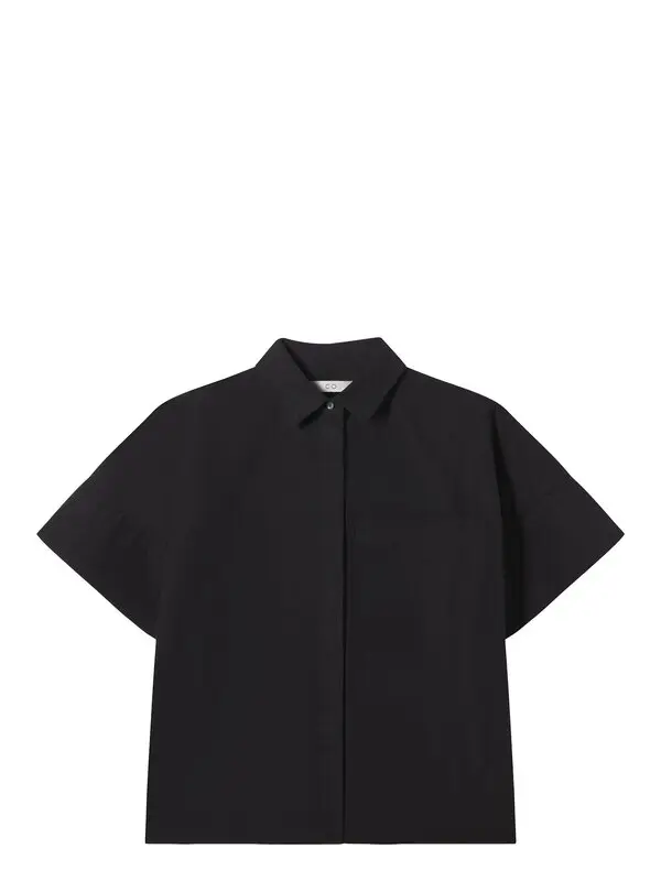 Co Tton Poplin Boxy Short-sleeve Shirt - Black