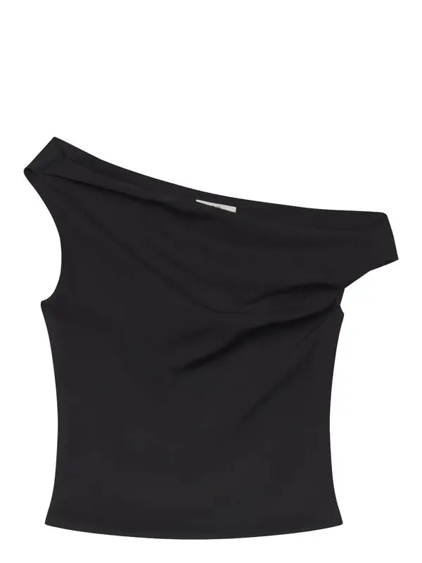 Co Asymmetric Draped Off-shoulder Top - Black