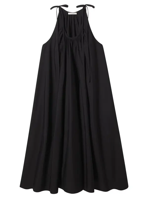 Co Tton Poplin Gathered Midi Dress - Black