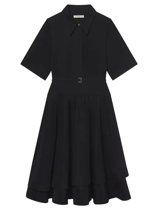 Co Tton Poplin Belted Shirt Dress - Black
